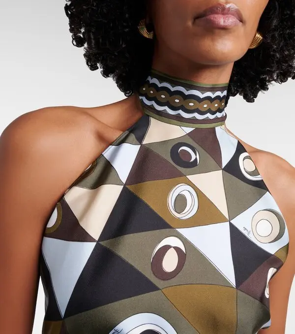 Emilio Pucci Occhi Halterneck Silk Twill Top - Multicoloured