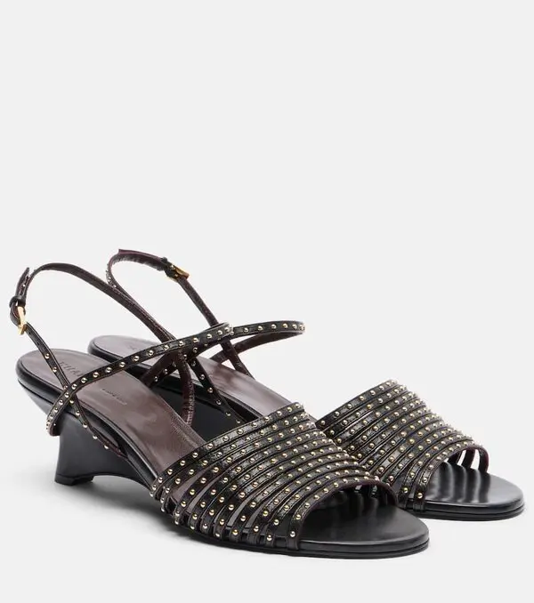 Khaite Drew Studded Leather Wedge Sandals - Black