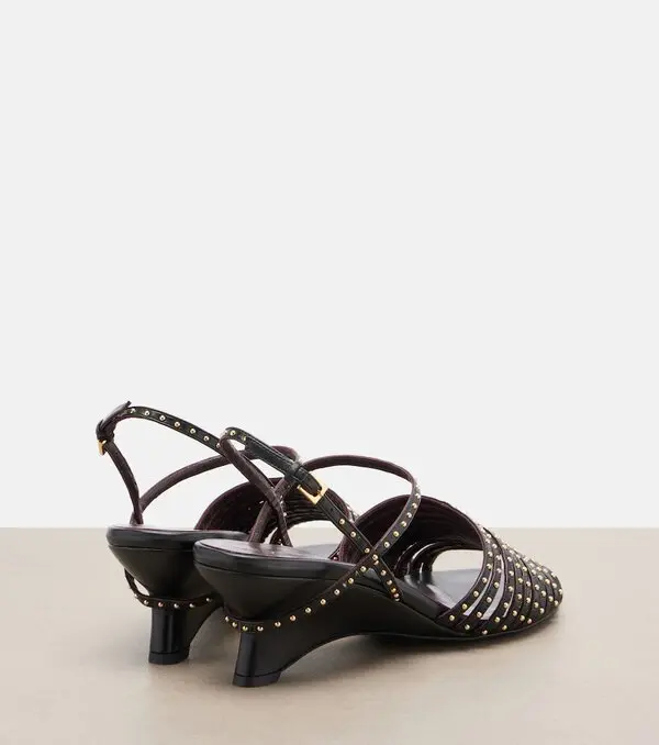 Khaite Drew Studded Leather Wedge Sandals - Black