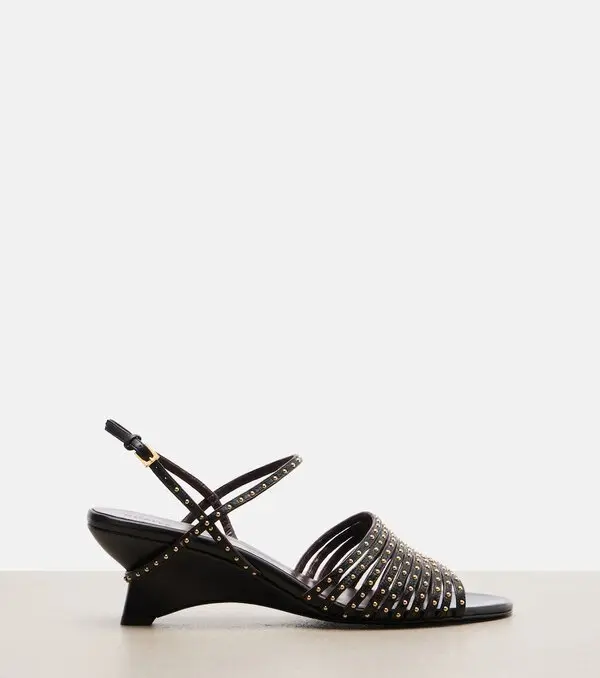Khaite Drew Studded Leather Wedge Sandals - Black