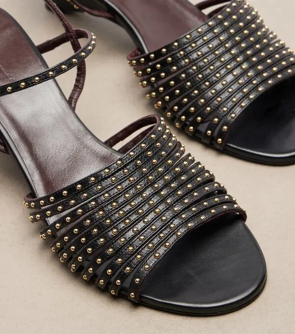 Khaite Drew Studded Leather Wedge Sandals - Black