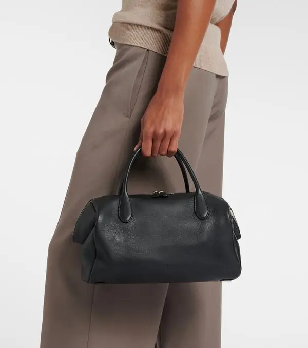 THE ROW Faye Leather Top Handle Bag - Black