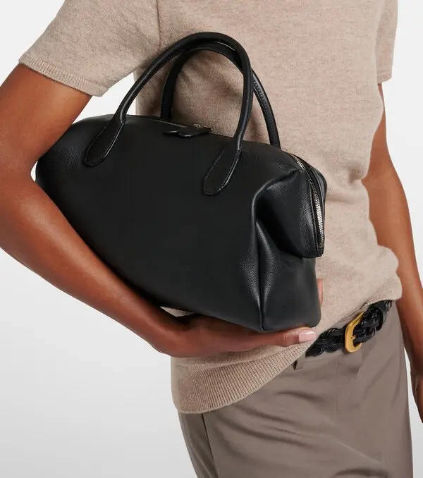 THE ROW Faye Leather Top Handle Bag - Black