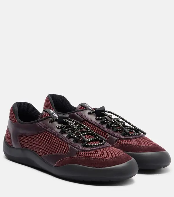 Prada Speedrock Leather-trimmed Sneakers - Burgundy
