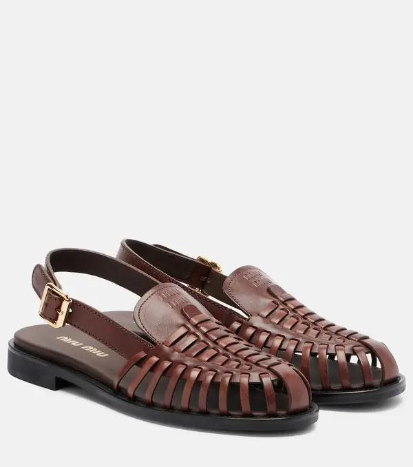 Miu Miu Leather Slingback Fisherman Sandals - Brown