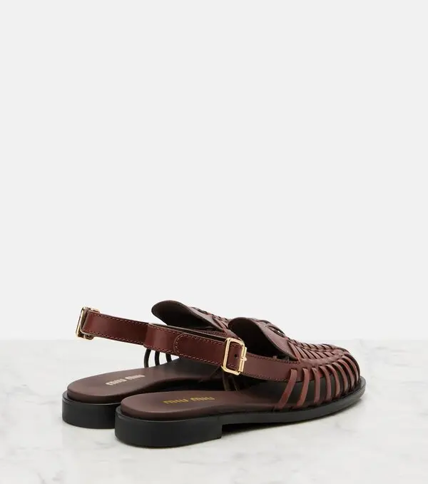 Miu Miu Leather Slingback Fisherman Sandals - Brown