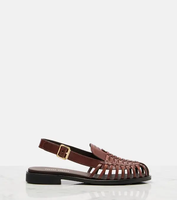 Miu Miu Leather Slingback Fisherman Sandals - Brown