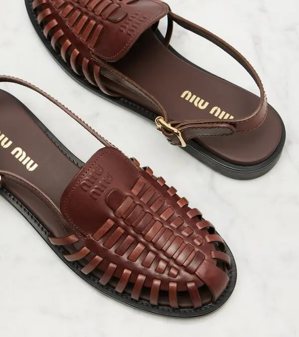 Miu Miu Leather Slingback Fisherman Sandals - Brown