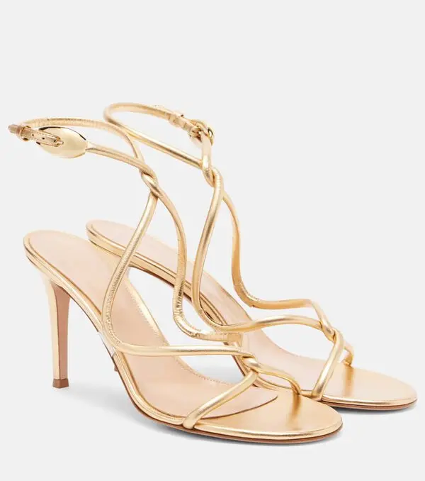 GIANVITO ROSSI Jungle Mamba Metallic Leather Sandals - Gold