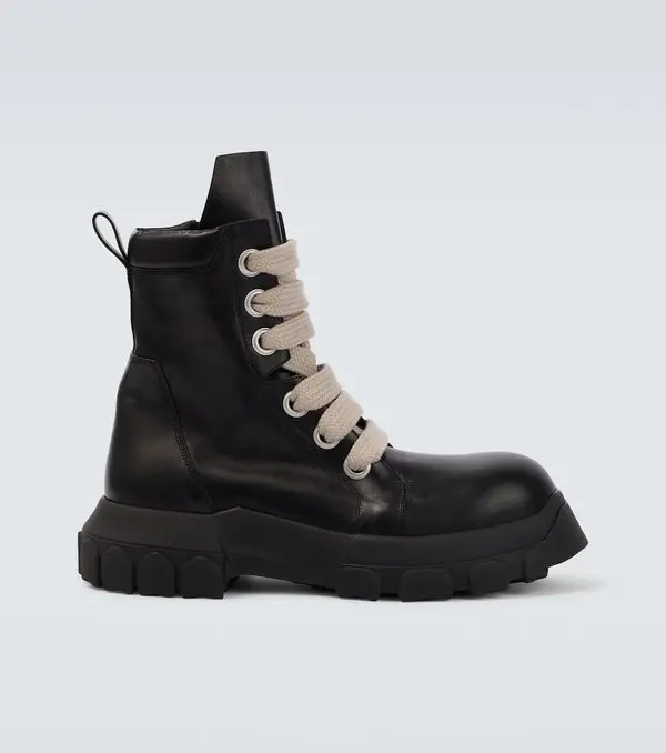 Rick Owens Jumbolace Army Leather Combat Boots - Black