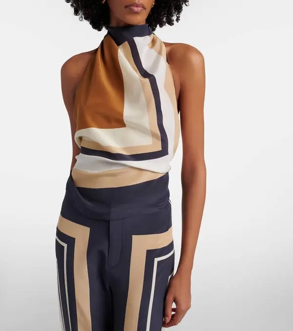 SIR. Printed Halterneck Silk Top
