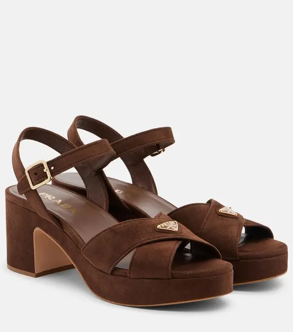 Prada Suede Platform Sandals - Brown