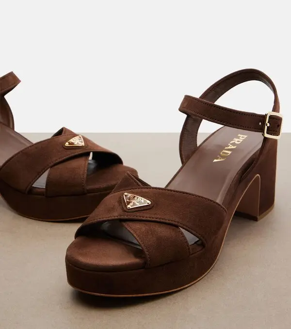 Prada Suede Platform Sandals - Brown