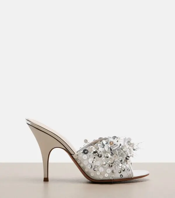 GIANVITO ROSSI Abyssa Sequined Mesh Mules - Silver