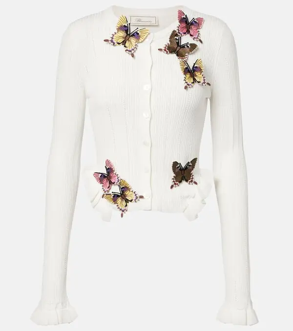 Blumarine Appliqué Pointelle Cardigan - White