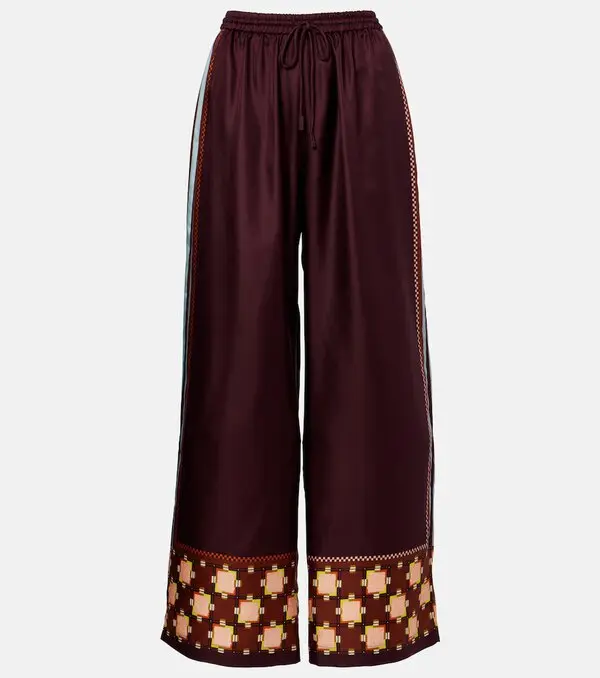 ALEMAIS Alémais Wilson Silk Twill Wide-leg Pants - Burgundy