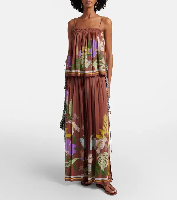 ALEMAIS Alfie Floral Wide-leg Pants - Brown