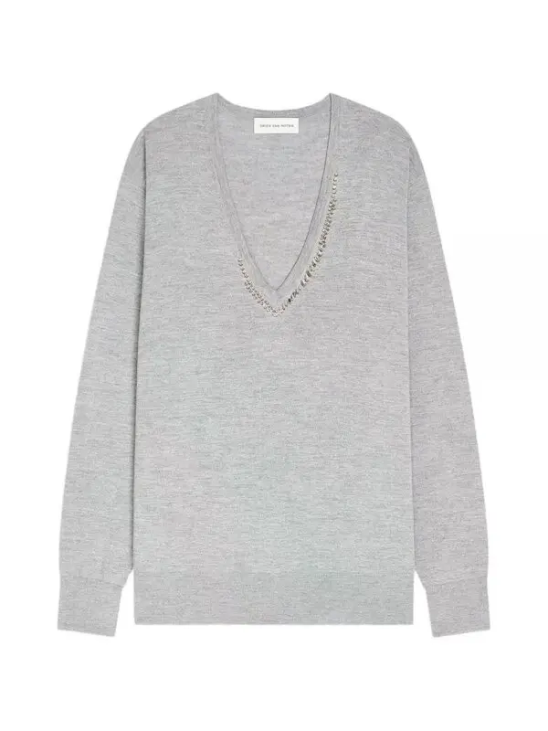 Dries Van Noten Embellished V-neck Sweater - Grey