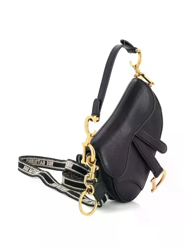 Dior Saddle Handbag With Strap Leather Micro Shoulder Bag - Black