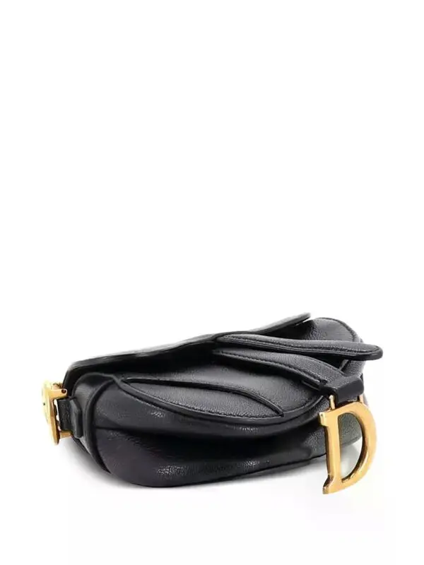 Dior Saddle Handbag With Strap Leather Micro Shoulder Bag - Black