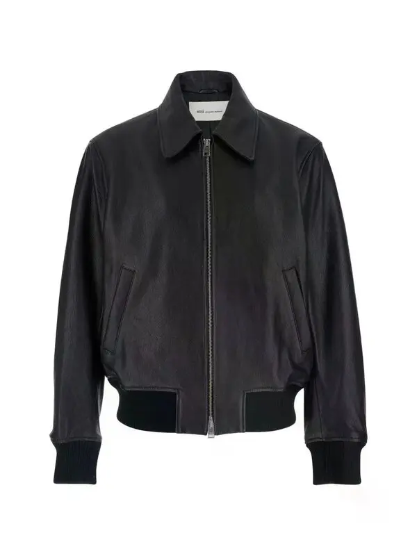 AMI Paris Lamb Leather Zipped Jacket - Black