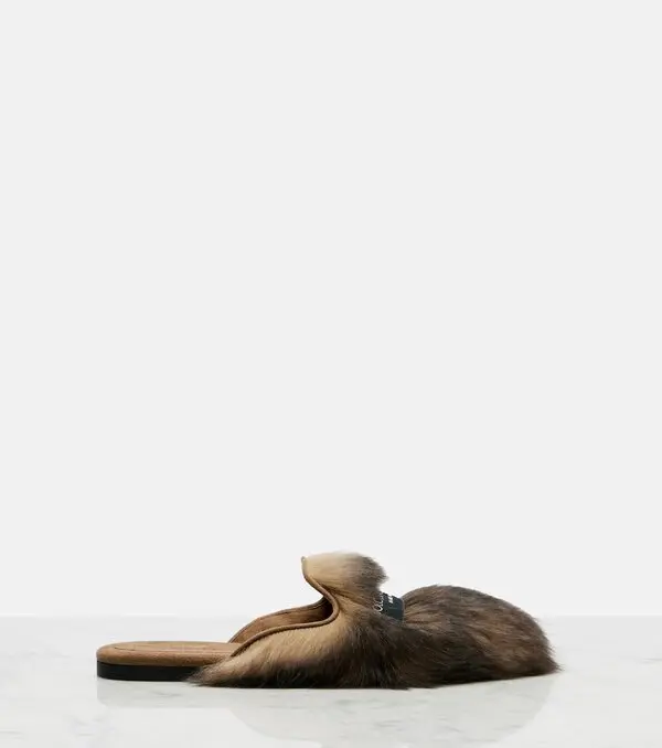 Dolce & Gabbana Logo Shearling Mules - Brown