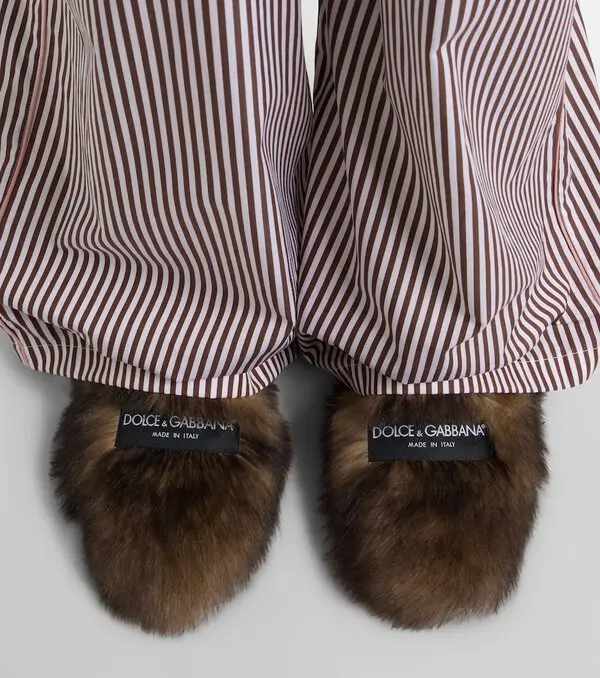 Dolce & Gabbana Logo Shearling Mules - Brown