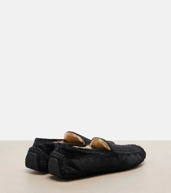 THE ROW Lucca Calf Hair Loafers - Black