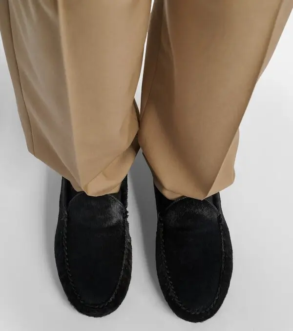 THE ROW Lucca Calf Hair Loafers - Black