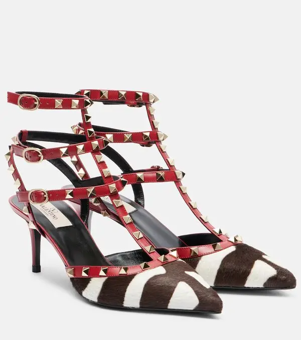 Valentino Garavani Rockstud Leather-trimmed Calf Hair Pumps - Red
