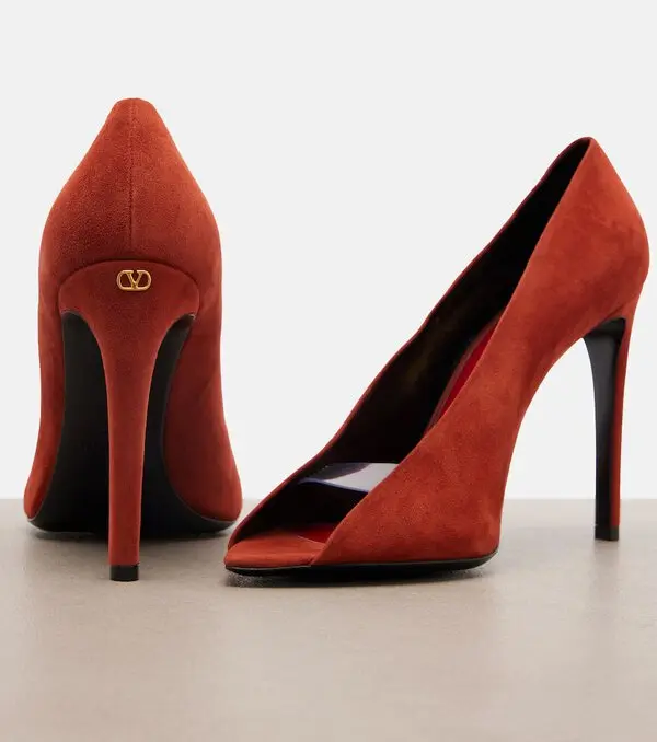 Valentino Garavani Suede Peep-toe Pumps - Red