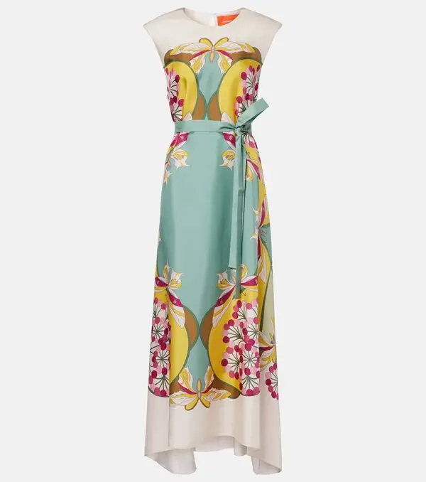 La DoubleJ San Carlo Printed Silk Satin Midi Dress