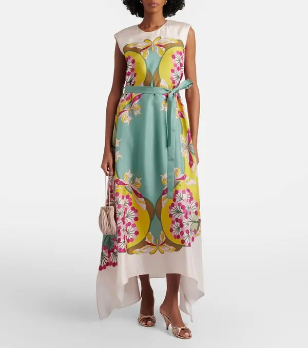 La DoubleJ San Carlo Printed Silk Satin Midi Dress