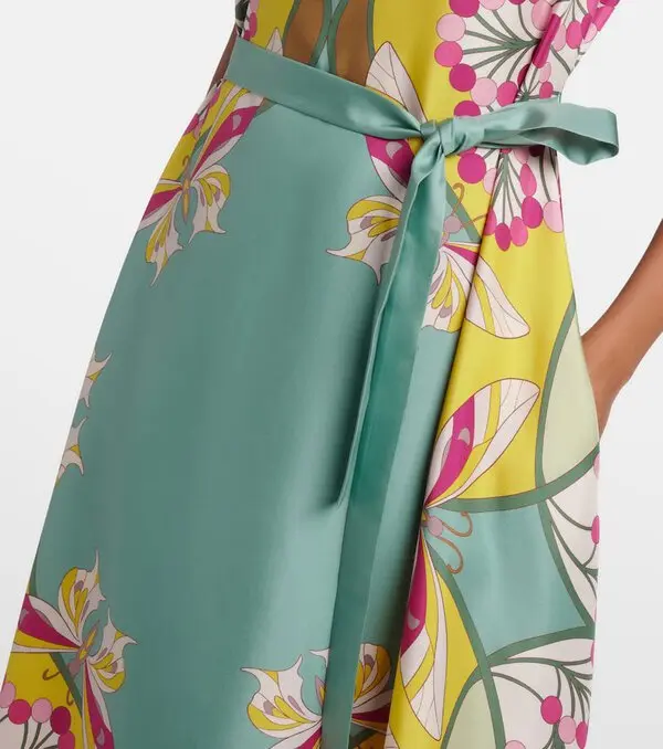 La DoubleJ San Carlo Printed Silk Satin Midi Dress