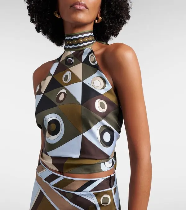 Emilio Pucci Occhi Halterneck Silk Twill Top