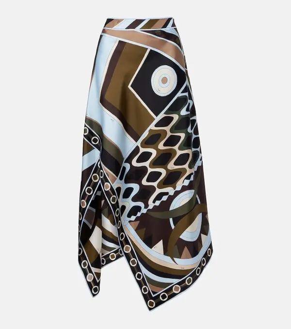 Emilio Pucci Vivara Asymmetric Silk Twill Midi Skirt
