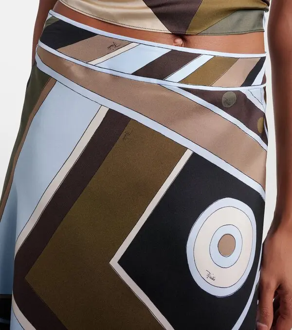 Emilio Pucci Vivara Asymmetric Silk Twill Midi Skirt