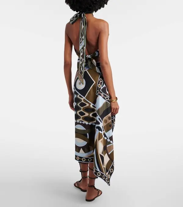 Emilio Pucci Vivara Asymmetric Silk Twill Midi Skirt