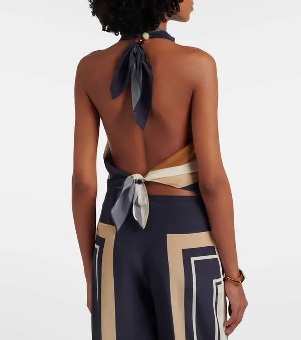 SIR. Printed Halterneck Silk Top