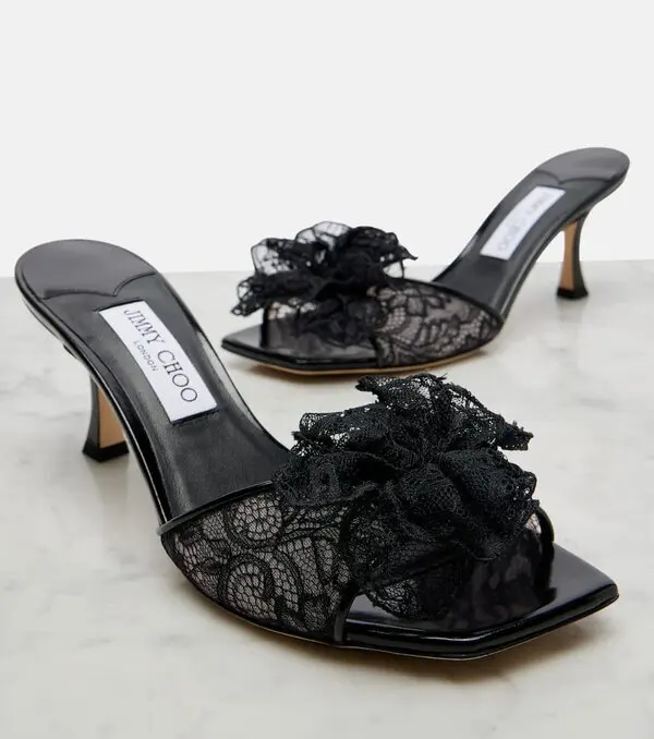 JIMMY CHOO Skye Corsage Lace Mules