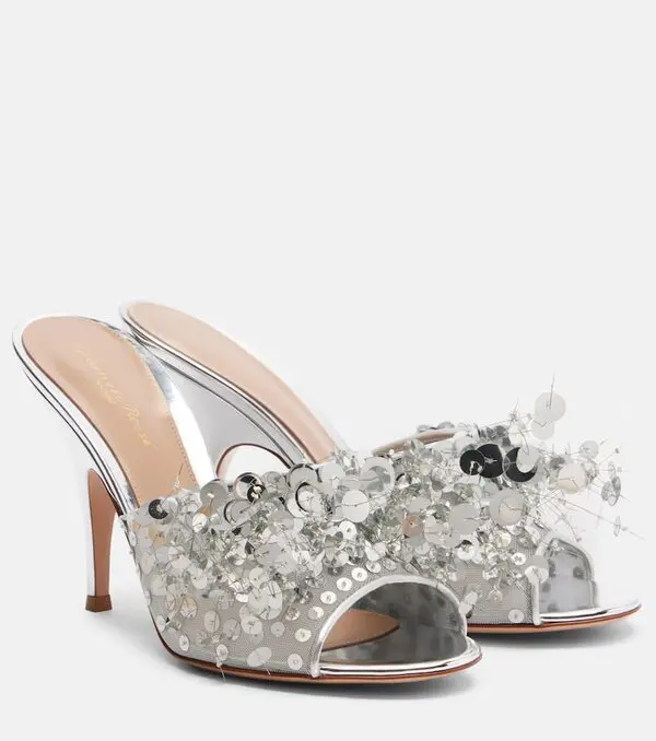 GIANVITO ROSSI Abyssa Sequined Mesh Mules