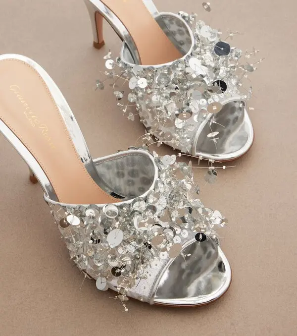 GIANVITO ROSSI Abyssa Sequined Mesh Mules