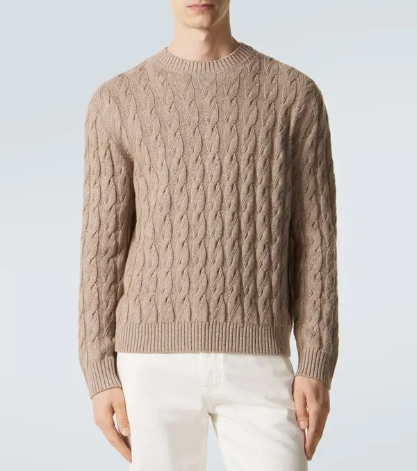 Zegna Cable-knit Linen, Cashmere, And Silk Sweater - Beige