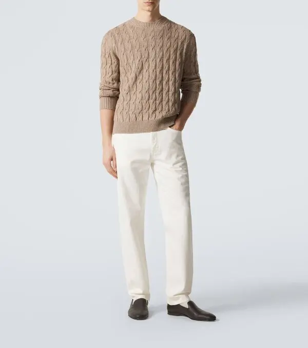 Zegna Cable-knit Linen, Cashmere, And Silk Sweater - Beige