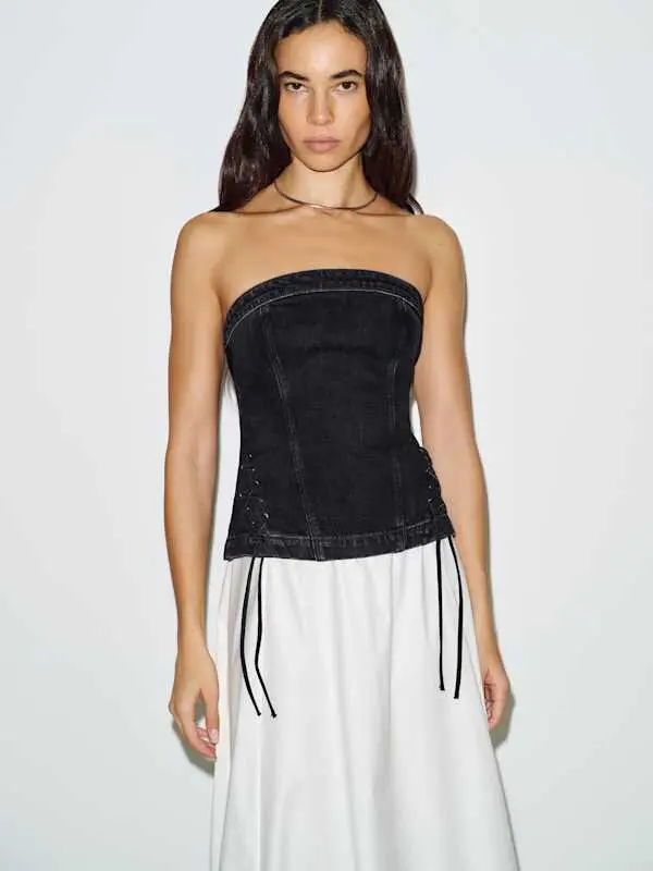 REFORMATION Gabbriette Stretch Denim Top - Black