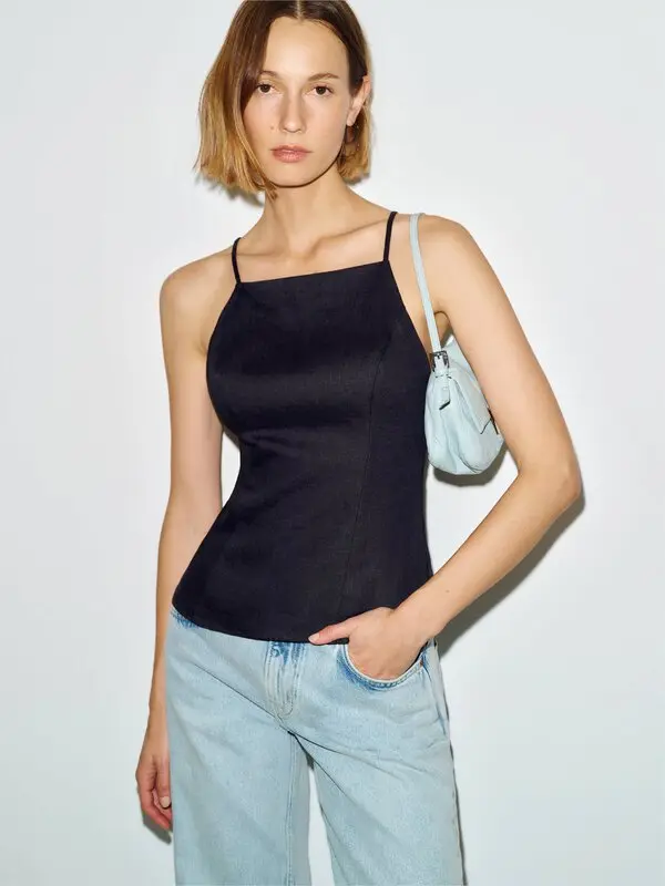 REFORMATION Finley Linen Top - Black