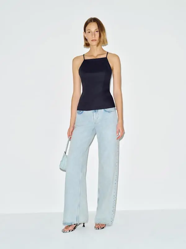 REFORMATION Finley Linen Top - Black