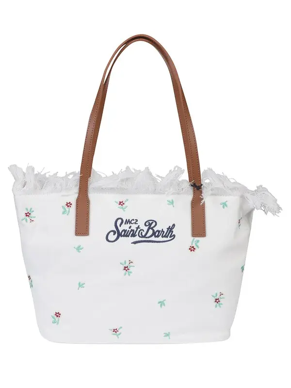 MC2 SAINT BARTH White Floral Embroidered Tote Bag - Multi