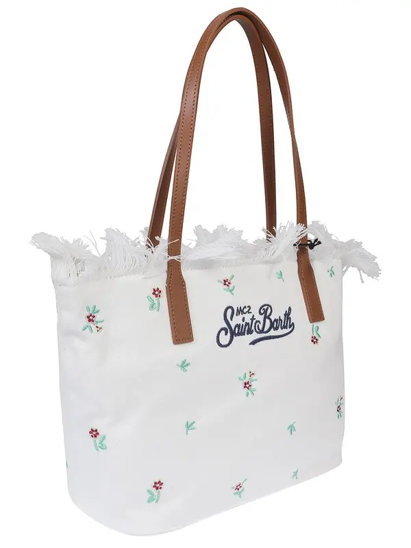 MC2 SAINT BARTH White Floral Embroidered Tote Bag