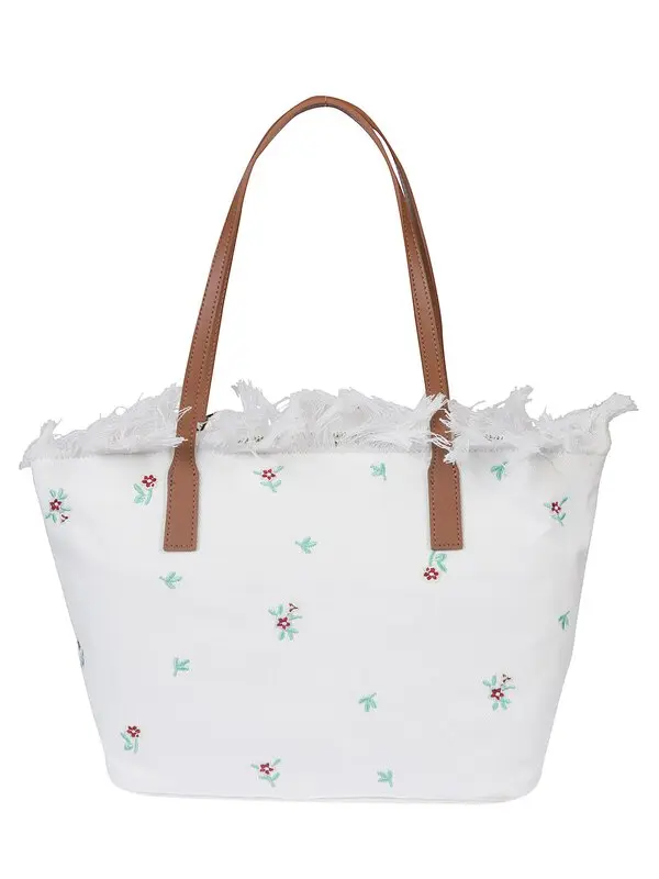 MC2 SAINT BARTH White Floral Embroidered Tote Bag